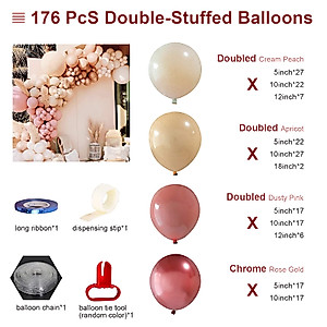 DIY 176pcs Double Balloon Arch Kit, Chrome Rose Gold Double-Stuffed Dusty Pink Cream Peach Balloons, Balloon Arch Kit for Party Decorations, Birthday, Wedding Baby Showers