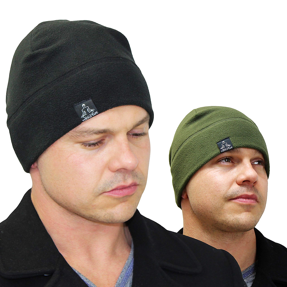 Temple Tape Tactical Fleece Watch Cap Beanie – Skull Cap Fleece Hat - 2 Pack Black/OD Green - One Size (Fits Most Heads)