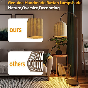 Rattan Floor Lamp, 63in. boho floor lamp with Natural Rattan Shade, Rustic Arc Standing Lamp for Coastal, Beach or Bohemian Style Decor, E26 Socket, On/Off Footswitch Lamp for living room, Bedroom