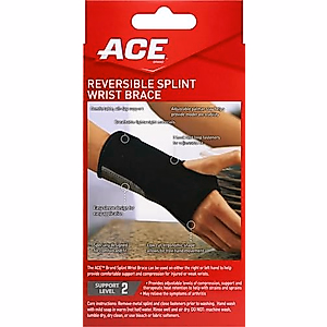 ACE Reversible Splint Wrist Brace, Provides moderate-stabilizing support to sore, weak and injured wrists, Adjustable, Gray, 1/Pack