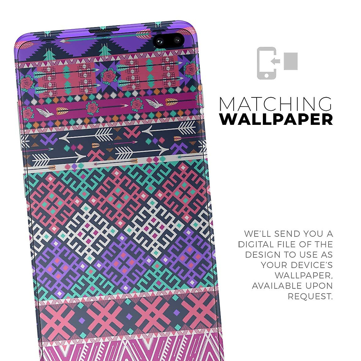 DesignSkinz Pink & Teal Modern Colored Aztec Pattern Protective Vinyl Decal Wrap Skin Cover Compatible with The Samsung Galaxy S20 (Screen Trim & Back Glass Skin)