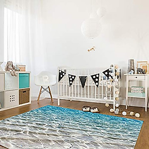 Beach Blue Ocean Area Rug, Transparent Water Waves Non-Slip Carpet, Fluffy Soft Machine Washable Indoor Carpet Suitable for Living Room Bedroom Office Dining Room Boy Girl Room5x6ft