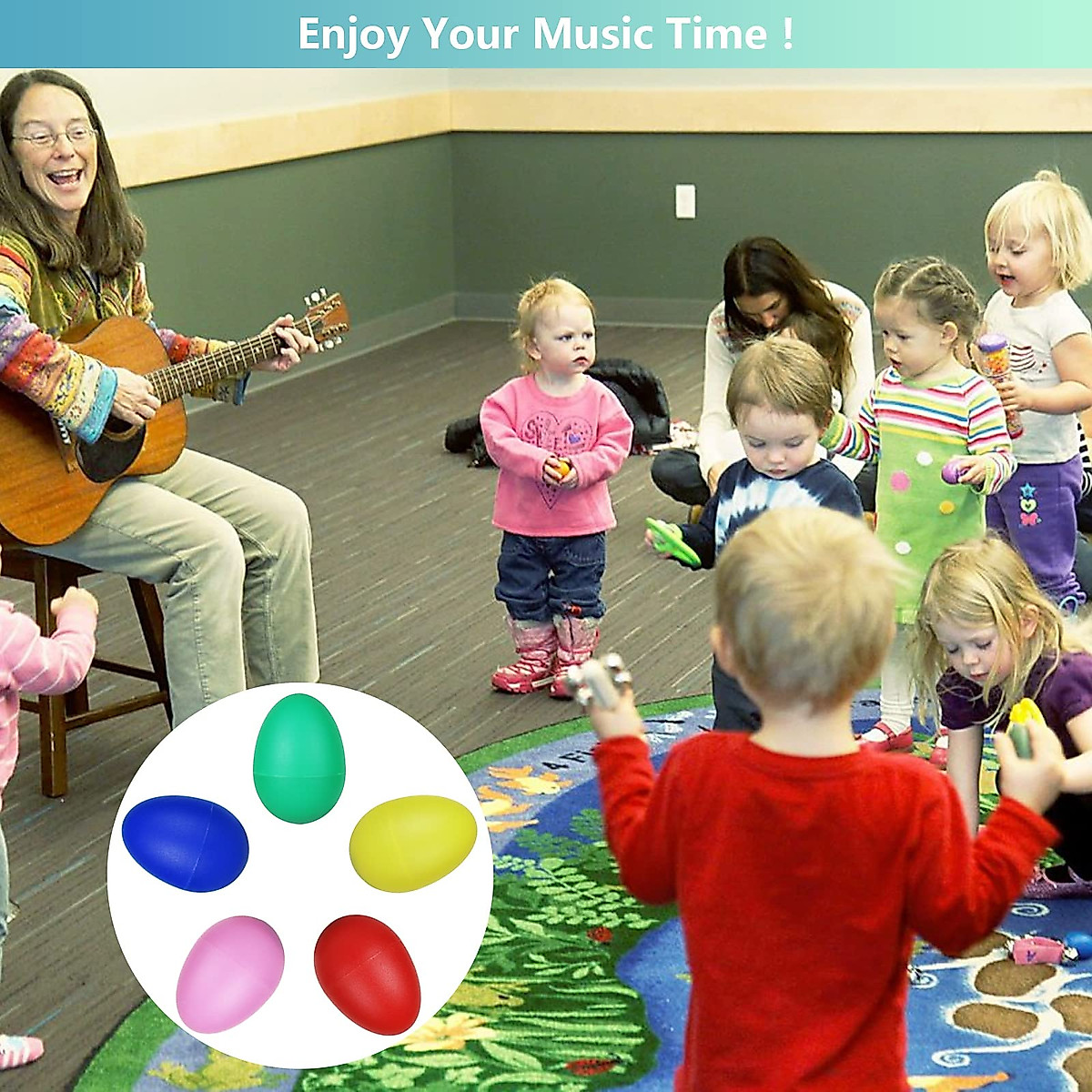 LIVTE 60 Pcs Plastic Egg Shakers Musical Maracas Eggs for Classroom Music or Playing at Home (Blue, Red, Yellow, Green, Pink, Dark Blue)