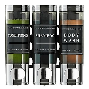 Shampoo and Conditioner Dispenser,Unisense Shower Soap Dispenser 3 Chamber No Drill Wall-Mounted Shampoo Dispenser for Shower Wall Mounted Shower Dispenser for Bathroom Hotel Large Capacity,Chrome