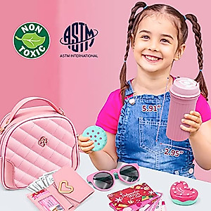 Kids Pretend Play Little Girl Purse Accessories, Princess Toy Cell Phone Fake Makeup Handbag Wallet Sunglasses Keys Credit Card Water Bottle Birthday Gifts Toys for 3 4 5 6 7 8 9 10+ Year Old Girls