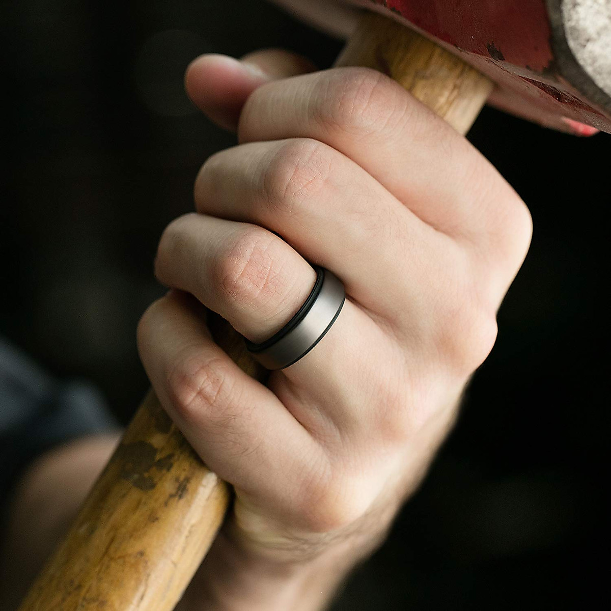 ROQ Silicone Rubber Wedding Ring for Men, Comfort Fit, Men's Wedding Band, Breathable Rubber Engagement Ring/Band, Step Edge, 8mm Wide 2mm Thick, 4 Pack, Black, Silver, Bronze, Size 9