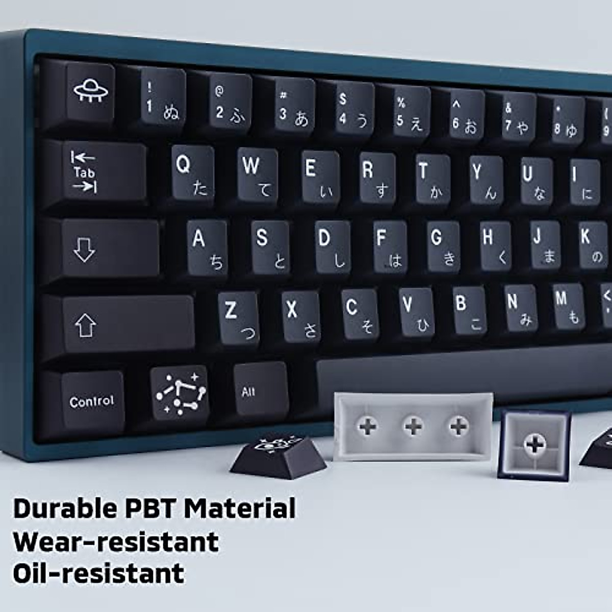 Hyekit Custom Keycaps - PBT Keycaps, Cherry Profile, Dye Sub, Japanese Keycaps, 6.25u, 7u, 161 Key Set, for Mechanical Keyboard, US and UK Layouts (Galaxy)