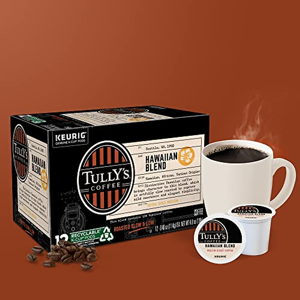 Tully's Coffee Hawaiian Blend Keurig Single-Serve K-Cup Pods, Medium Roast, 72 Count