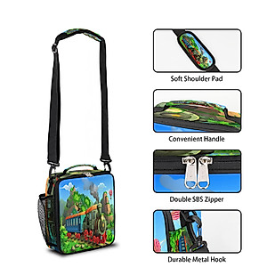 Kids Lunch Box Steam Train Insulated Lunch Bag Tote for Girls Boys, Cooler Freezable Meal Prep Bag with Shoulder Strap Waterproof Lunch Container for School Office Picnic