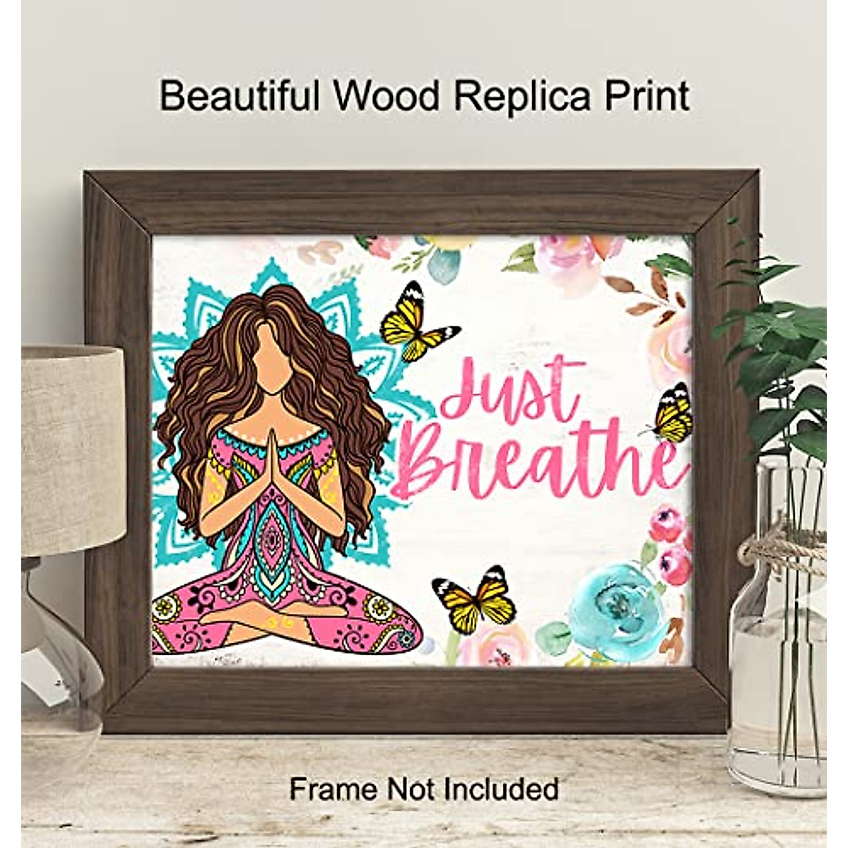 Just Breathe Wall Art - Boho-chic Wall Art for Women - Hippie Zen Wall Art - Positive Spiritual Inspirational New Age Gift - Spa Decor - Shabby chic Namaste Yoga Wall Art Picture Print UNFRAMED 8x10