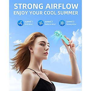 Hssio Portable Handheld Fan, Mini Desk Fan Foldable 2000mAh, 180° Ratotion, 3 Speeds, Ultra Quite, Up to 8H Long Use Time, Small Personal Cooling Fans Makeup Eyelash Fan, Black+Light Blue