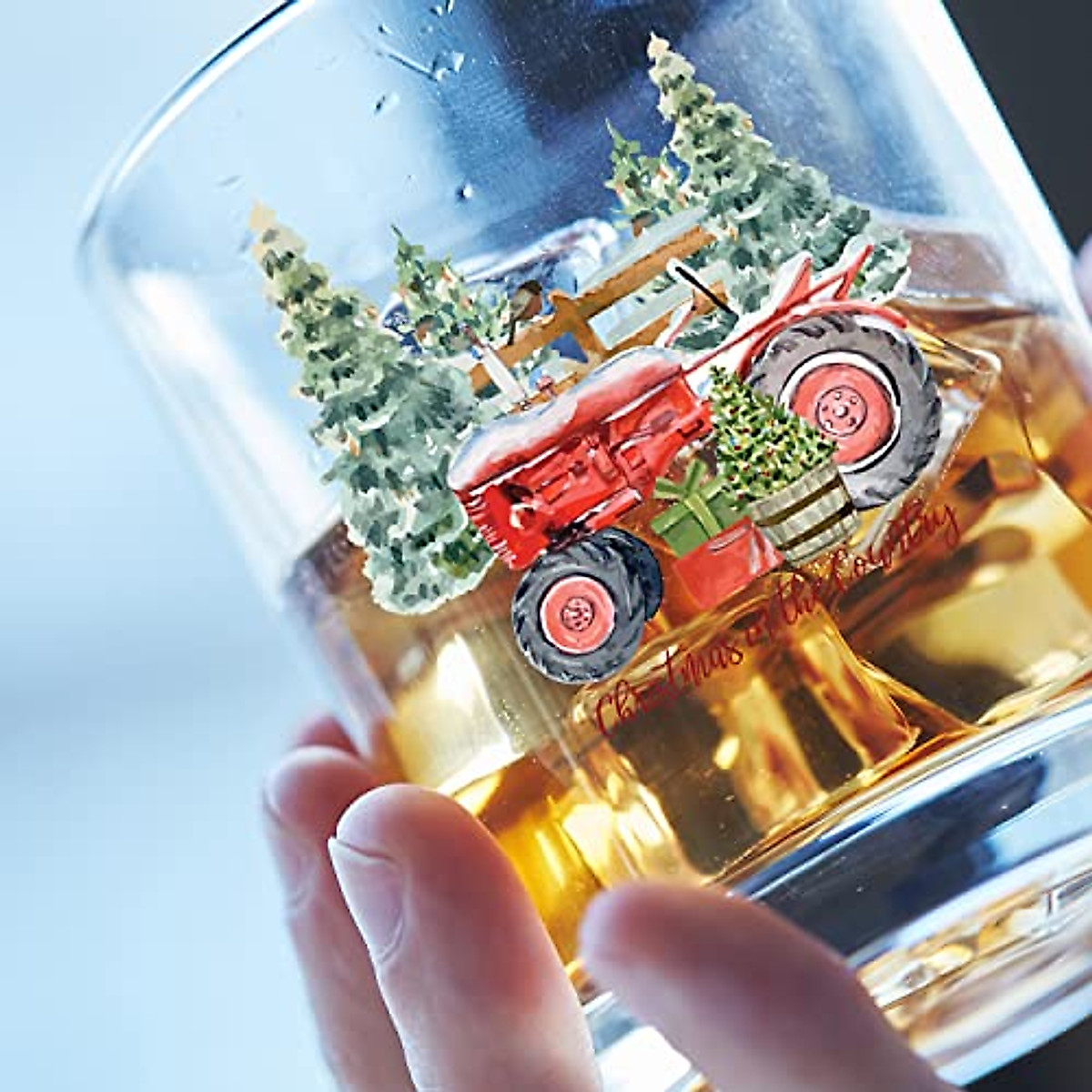 Toasted Tales Merry Christmas Tractor Christmas Drinking Glasses | 11 oz Bourbon Whiskey Rock Glass | Novelty Christmas Whiskey Tasting Glasses | Christmas Home Décor Accessory | Holiday Glassware