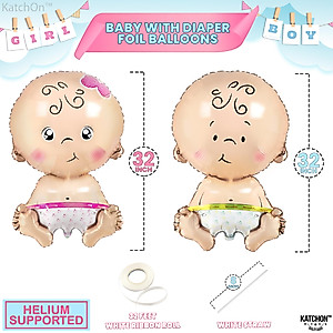 KatchOn, Baby Gender Reveal Balloons Set - 32 Inch, Pack of 2 | Baby Balloons, Gender Reveal Decorations | Baby Boy Balloons and Baby Girl Balloons, Twin Baby Shower Decorations | Boy Or Girl Balloon