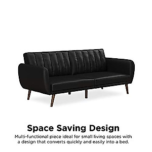 Novogratz Brittany Futon, Convertible Sofa & Couch, Black Faux Leather