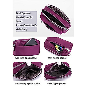 YANAIER Multi-Zipper Crossbody Handbag Purse, Women's Nylon Wristlet Mini Crossbody Bag Clutch with 2 Straps Black