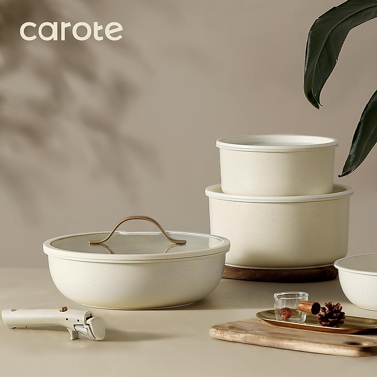 CAROTE 19pcs Pots and Pans Set, Nonstick Cookware Set, Kitchen Cookware Sets with Removable Handle, RV Cookware Set, Oven Safe