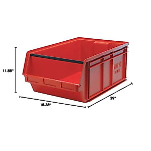 Quantum Storage QMS743RD Magnum Heavy Duty Plastic Storage Bin with Spread Bar, 29" x 18-3/8" x 11-7/8", Red