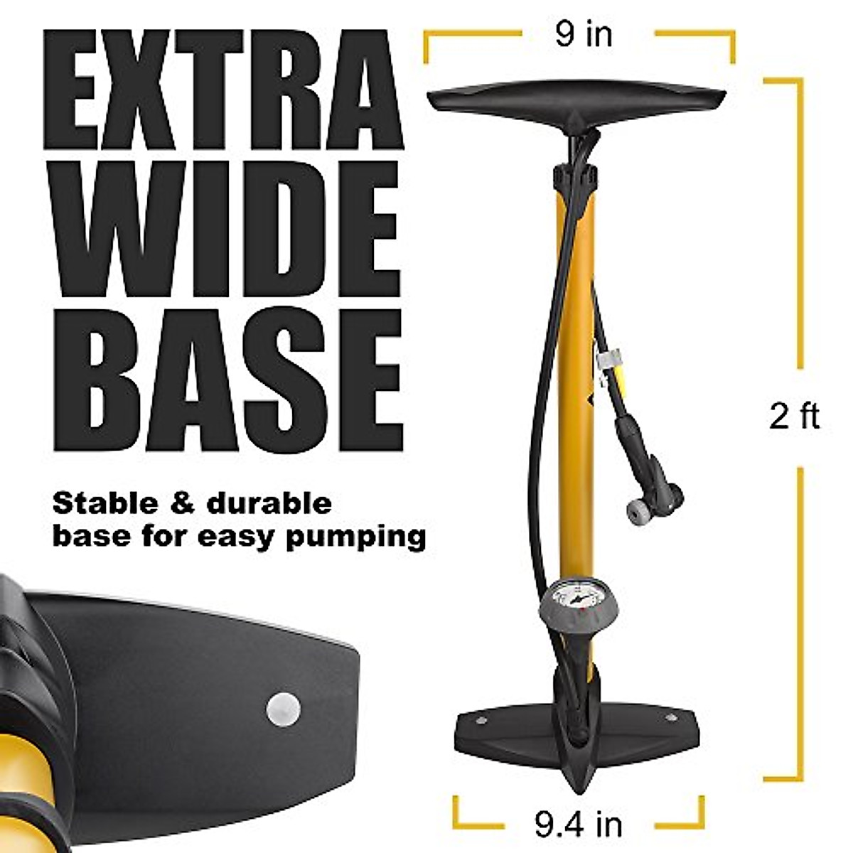 BV Bike Pump Out of Durable Steel - Bicycle Pump 160 PSI high Pressure, Bike Tire Pump 17/24 inch Smart Valve Head, Automatically Reversible Presta & Schrader, Ball Pump