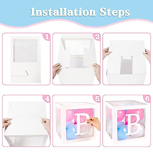 RUBFAC Baby Boxes with 41 Letters and 36 Balloons, 4pcs Clear Balloon Boxes for Baby Shower Gender Reveal Girl Boy Blocks Birthday Party Decorations