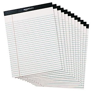 Amazon Basics Wide Ruled 8.5 x 11.75-Inch Lined Writing Note Pads - 12-Pack (50-sheet), White