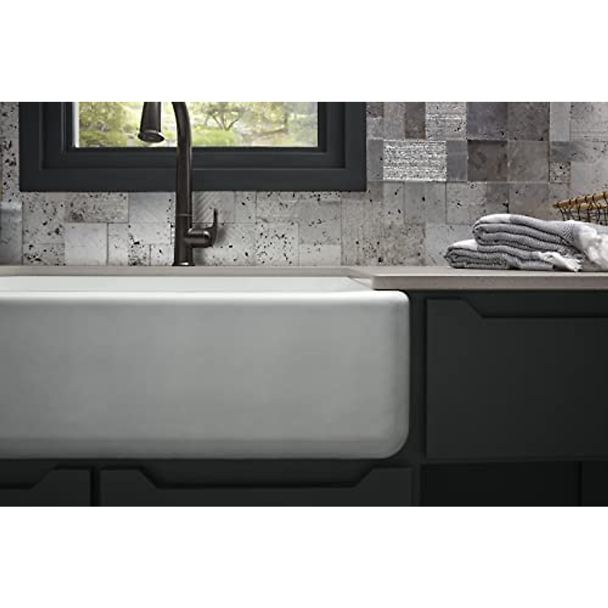 KOHLER K-5827-0 Whitehaven Farmhouse Self-Trimming Undermount Single-Bowl Sink with Tall Apron, White 9.63 x 21.56 x 32.69 inches