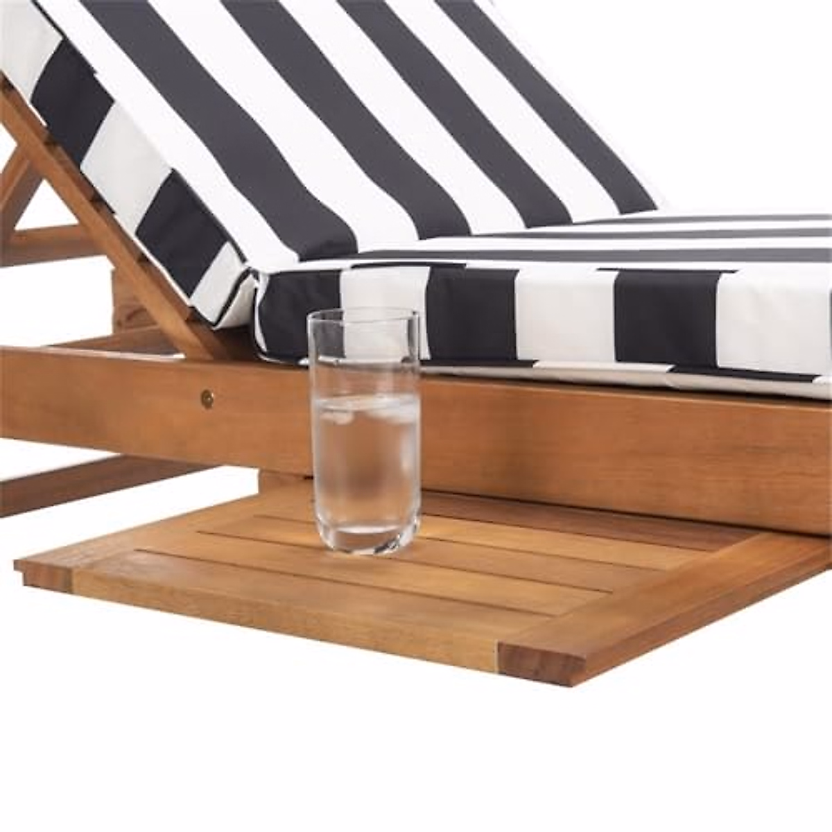 SAFAVIEH Outdoor Collection Newport Natural/ Black & White Stripe Cushion Built-in Side Table Adjustable Chaise Lounge Chair