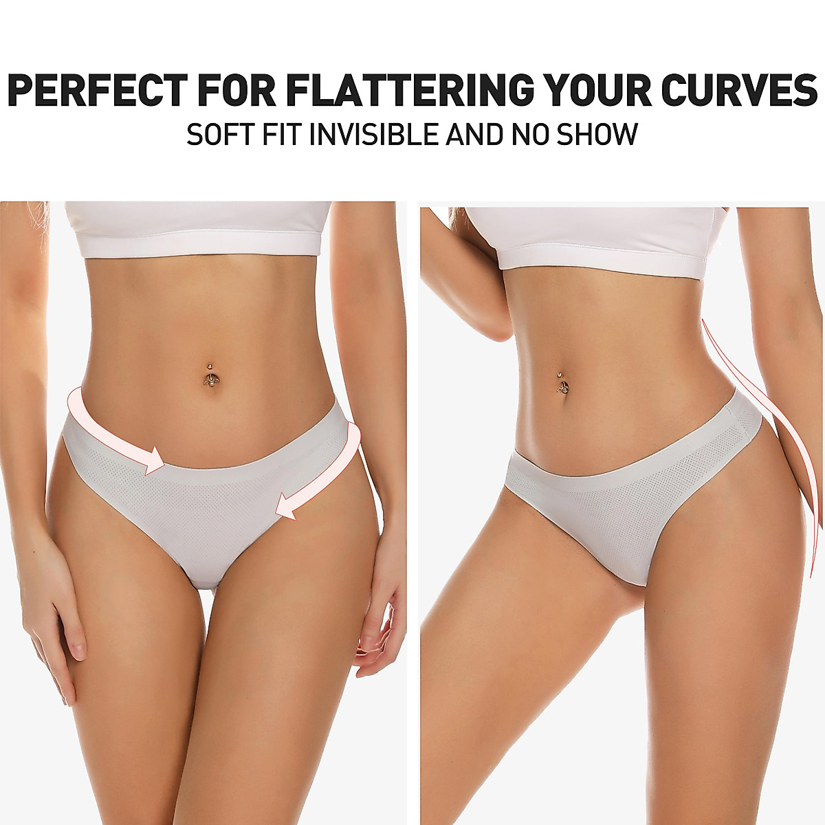 Jaywan Seamless Thongs Underwear for Women Breathable Stretch Thong Panties No Show Thong 6 Pack S-XL