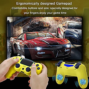 YU33 Wireless Controller for PS4 Controller, Replacement for Playstation 4 Controller,Dual Vibration Pa4 Game Gamepad Joystick Remote Controller for PS4/Slim/Pro/PC,with Motion Control,Audio Yellow