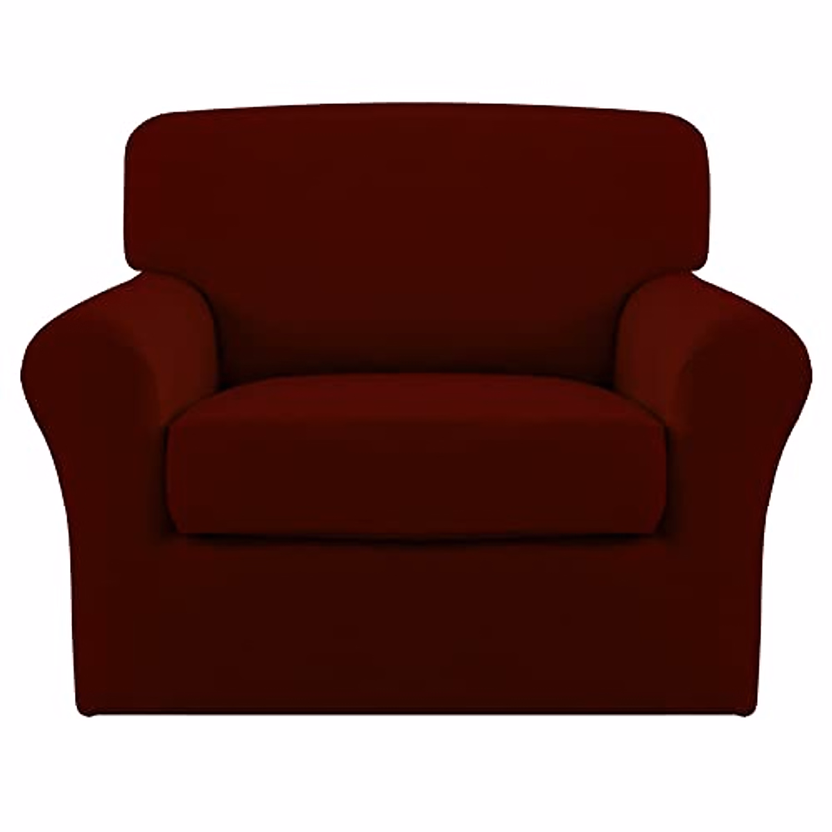 Easy-Going 2 Pieces Microfiber Stretch Chair Slipcover – Spandex Soft Fitted Sofa Couch Cover Washable Furniture Protector with Elastic Bottom Kids Pet Wine