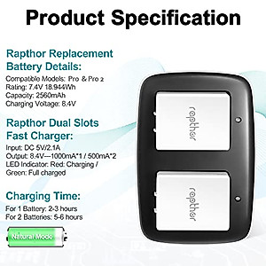 Rapthor 2560mAh Replacement Battery Compatible with Arlo Pro/Pro 2 Rechargeable with Charger Station for Arlo Pro/Pro 2 Camera (2 Batteries+1 Charger)