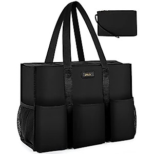 IBFUN Utility Tote Bag with 14 Exterior Interior Pockets Zip Top Teacher Tote Bag for Teacher/Student/Work Women(Medium)