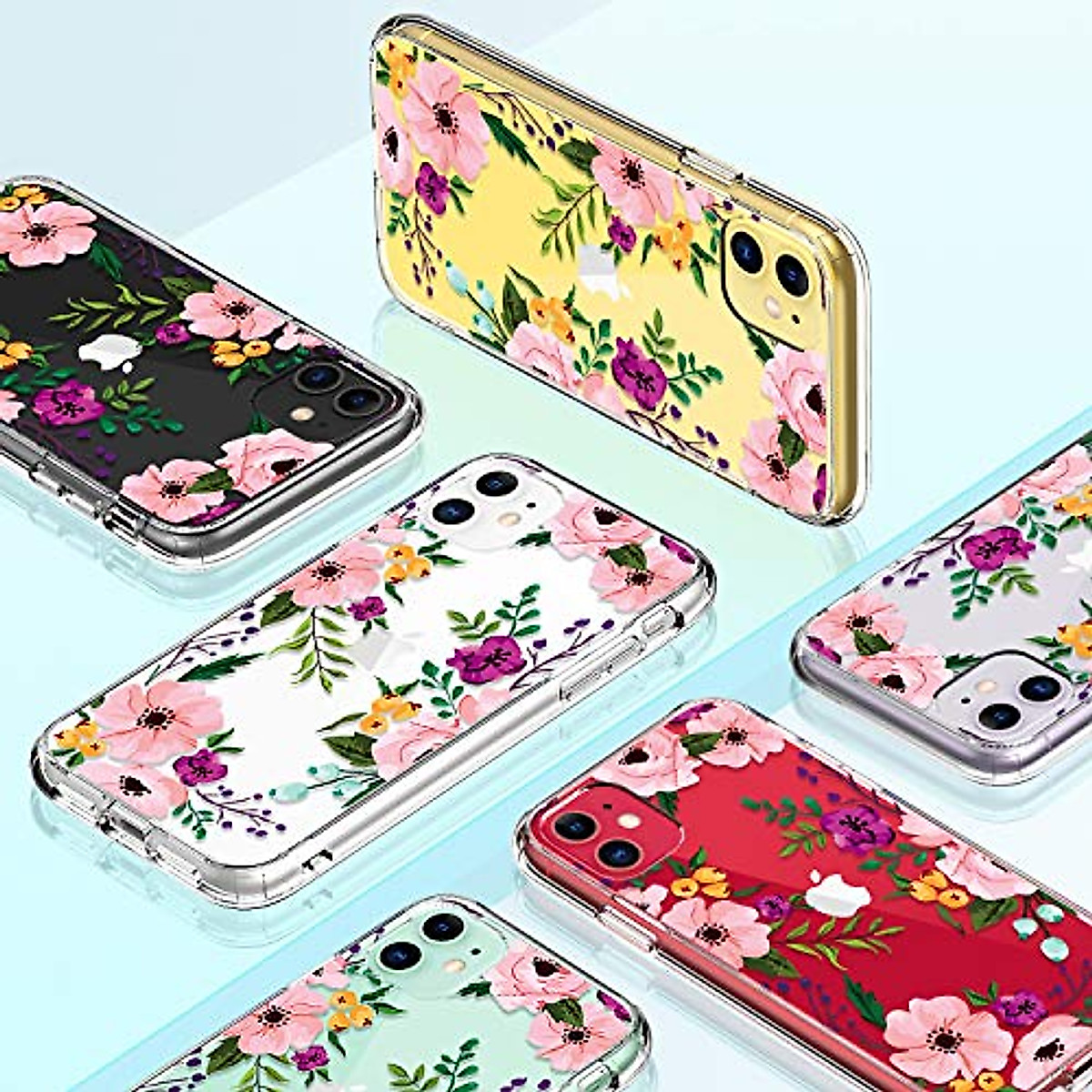 GiiKa iPhone 11 Case with Screen Protector, Clear Heavy Duty Protective Case Floral Girls Women Shockproof Hard PC Back Case with Slim TPU Bumper Cover Phone Case for iPhone 11, Small Flowers