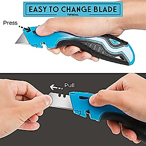 TIFICAL Box Cutter - Utility Knife Quick Change Blade - Box Cutter Retractable with 10 SK5 Blades - 3 Position Retractable Knife - Blade Storage Design - Box Cutters Retractable Heavy Duty