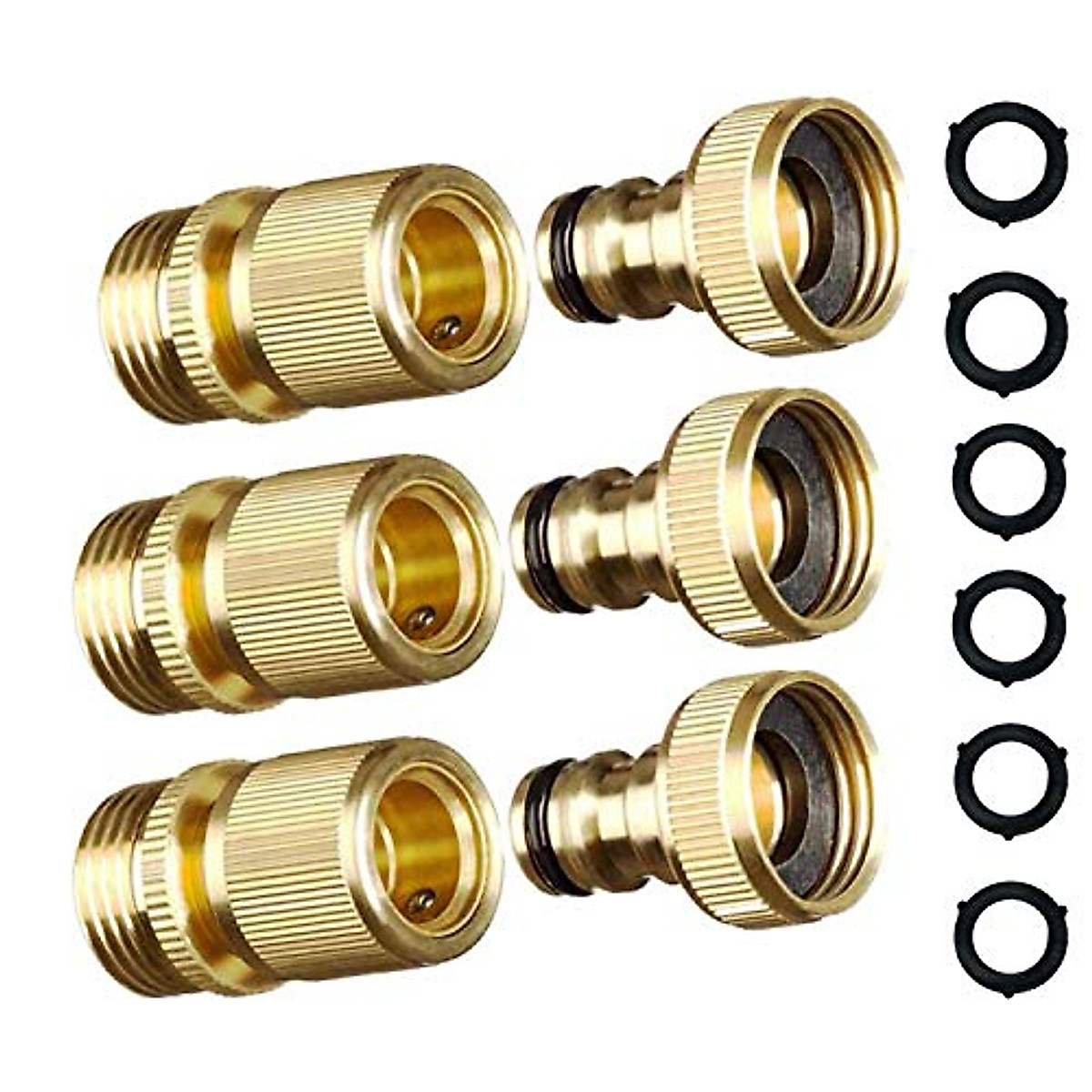 MAXFLO Garden Hose Quick Connect Garden Hose Fittings [3 Pack] Solid Brass Water Hose Quick Connect Fittings Quick Connector | Water Hose Connectors 3/4 inch GHT | Hose Couplers Quick Disconnect