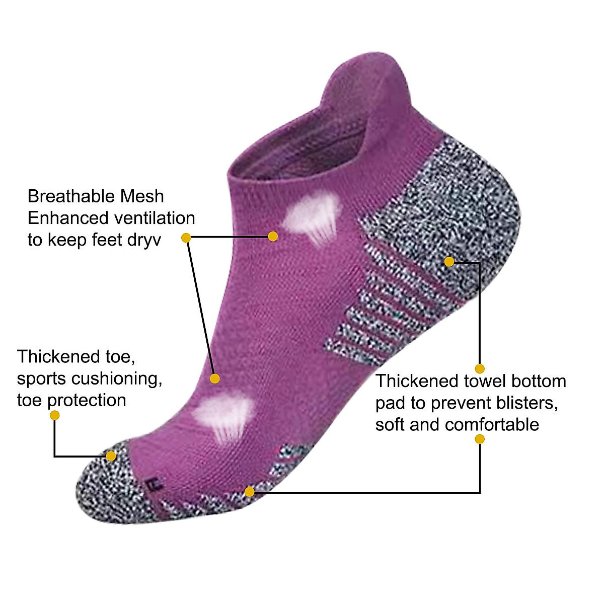 Peacepigeon Athletic Running Ankle Socks for Men and Women Anti Blister Low Cut Purple Socks (Large 4 Pairs)