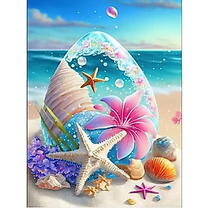 Clendo Beach Stamped Cross Stitch Kits, Conch Cross Stitch Ornament Kits for Adults Beginners,Colorful Cross-Stitch Stamped Kits for Home Wall Decor 12x16 inch