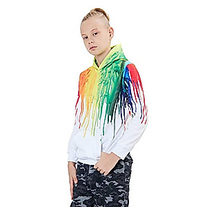 Boys Pullover Hoodie Cool Paint Drip Graphic Hoody Girl Casual Rainbow Graffiti Round Neck Sweatshirts Children Lightweight Sports Hooded Teens School Stylish Long Sleeve Clothes Fall, Paint Size 8-12
