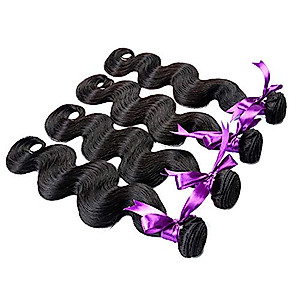 Hair Extensions, Wigs & Accessories Malaysian Body Wave Hair 4 Pcs Human Hair Bundles Non Remy Hair Extention Natural Black Body Hair Wig for Women (Length : 20 20 22 22)
