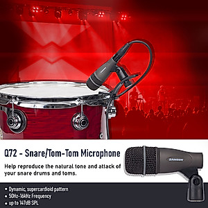 Samson DK707 7-Piece Drum Microphone Kit with 2 Tripod-Base Mic Boom Stands, Low Profile Microphone Stand with Telescoping Boom and 7 Premium XLR Mic Cables