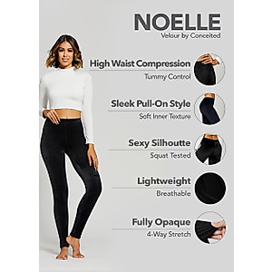 Conceited Velvet Leggings for Women - Premium Ultra-Soft Warm Velour Pants - Black - Small