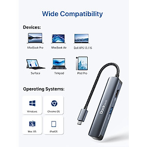 USB C Hub 4K 60Hz, USB C Adapter, Dockteck 5-in-1 USB-C Hub Multiport Adapter, SD/Micro SD Card Reader, 2 USB 3.0, for MacBook Air/Pro, iPad Air/Pro, XPS