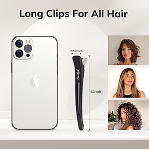 Sndyi Hair Sectioning Clips - Professional Non-Slip Duckbill and Roller Clips for Styling Sectioning, No Crease, 4.3", Black (12 Packs)