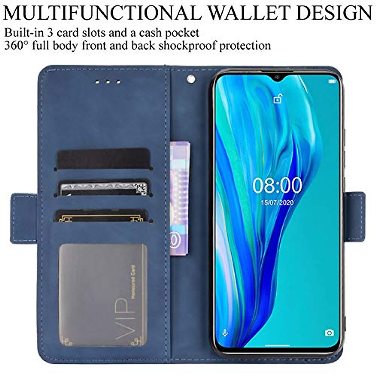 HualuBro Ulefone Note 9P Case, Magnetic Full Body Protection Shockproof Flip Leather Wallet Case Cover with Card Slot Holder for Ulefone Note 9P Phone Case (Blue)