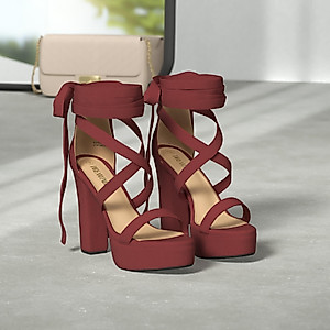 DREAM PAIRS High Chunky Block Platform Heels for Womens Strappy Gladiator Sexy Open Toe Dressy Sandal SDHS2205W Red 9