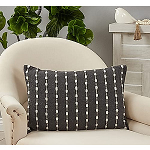 SARO LIFESTYLE Chunky Striped Throw Pillow with Down Filling, Black, 16"x24"