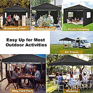10x10 Pop Up Canopy Tent with 4 Removable Sidewalls, Waterproof Commercial Instant Gazebo Outdoor Tents for Party/Exhibition/Picnic with Carry Bag,4 Stakes & Ropes (Black)