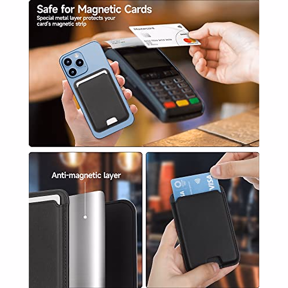 LCYATSI Magnetic Card Wallet Holder with MagSafe for iPhone 12/13/14 Mini/Plus/Pro/Max, Magnetic Cell Phone Wallet Card Holder for Magsafe Compatible with Most of Cell Phone Black