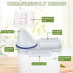 AKOLAFE 4 Pack Flour Container 5LB Pantry Food Storage Containers with Lids Airtight & Measuring Cup Small Air Tight Rice Holder Bin Plastic Cereal Grain Dispenser Kitchen for Sugar Dry Goods Pet Food