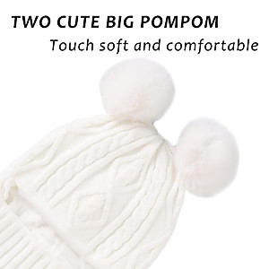 Winter Baby Knitted Hat Scarf Kids Boys Girls Hood Hats Toddler Earflap Beanie with Pompom (White 2, S)