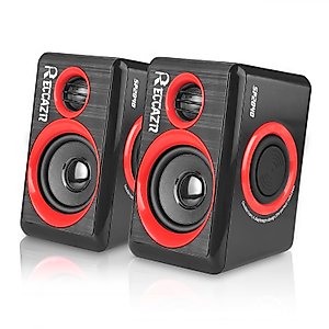 Computer Speakers, 2.0 CH PC Speakers with Surround Sound, USB Wired Laptop Speakers with Deep Bass for Desktop Computer/PC/Laptops/Smart Phone Build-in 4 Loudspeaker Diaphragm Reccazr SP2040|RED